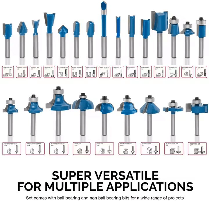 Tungsten Carbide Router Bit Set Woodworking Tools and Accessories 1/4 ...